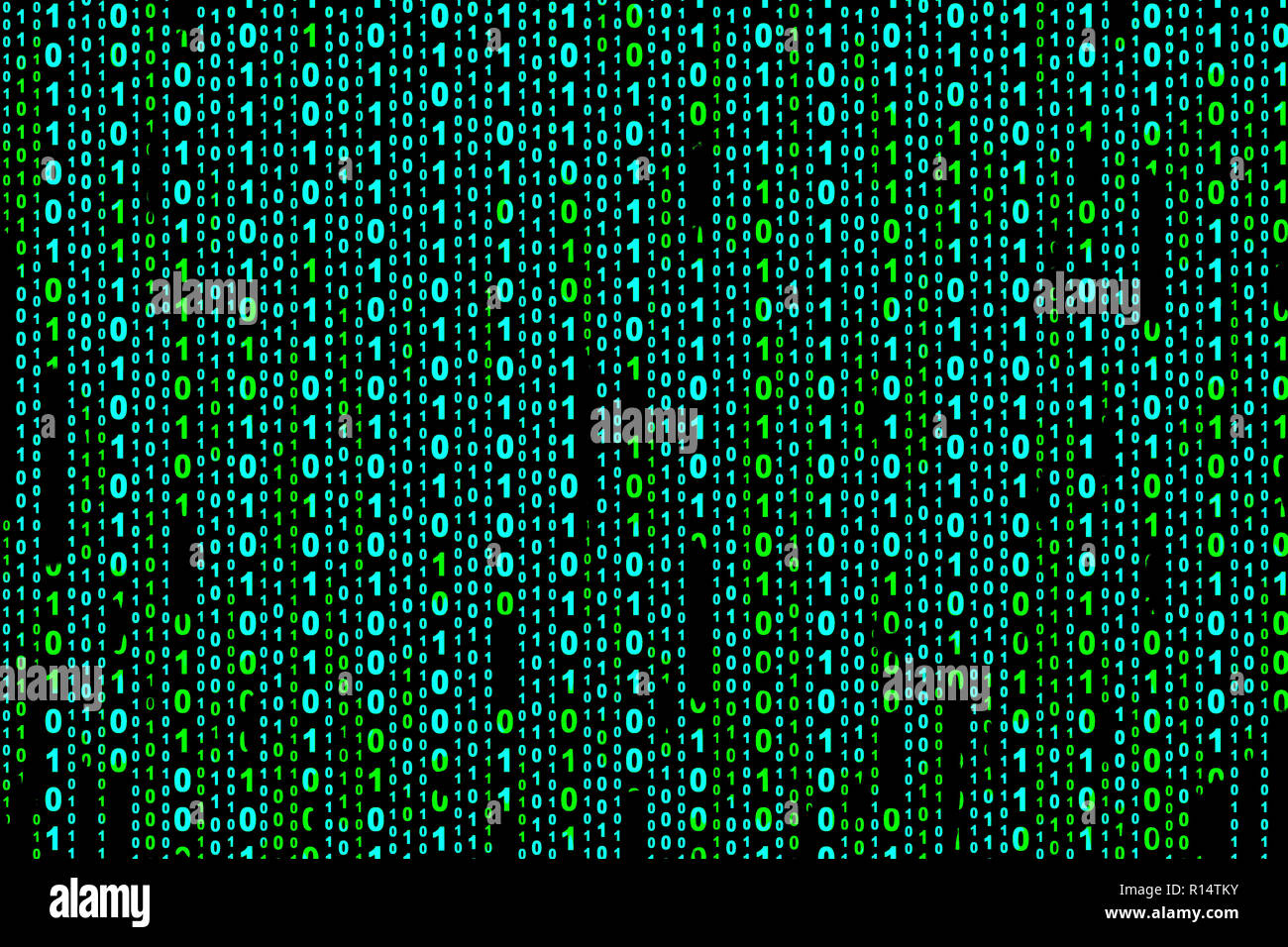 Binary computer code on black background, abstract illustration Stock ...