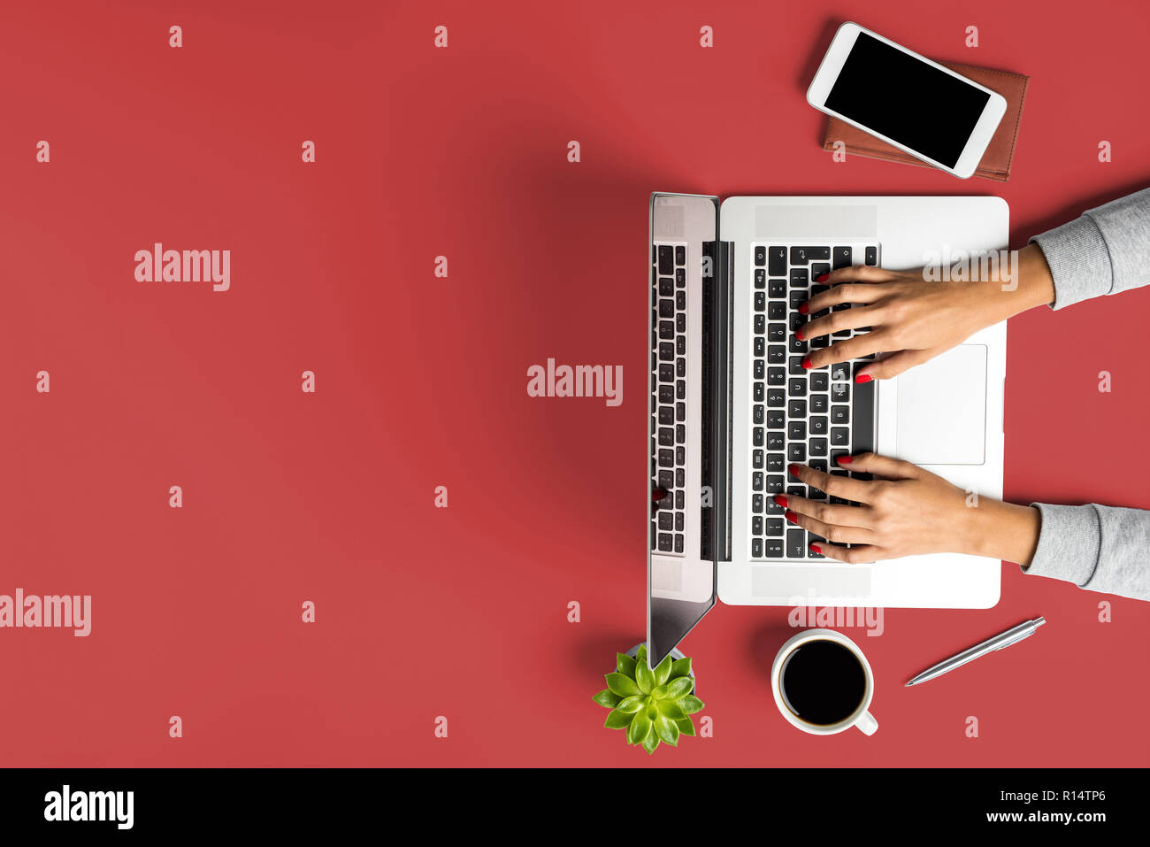 Overhead shot of modern office desktop Stock Photo - Alamy