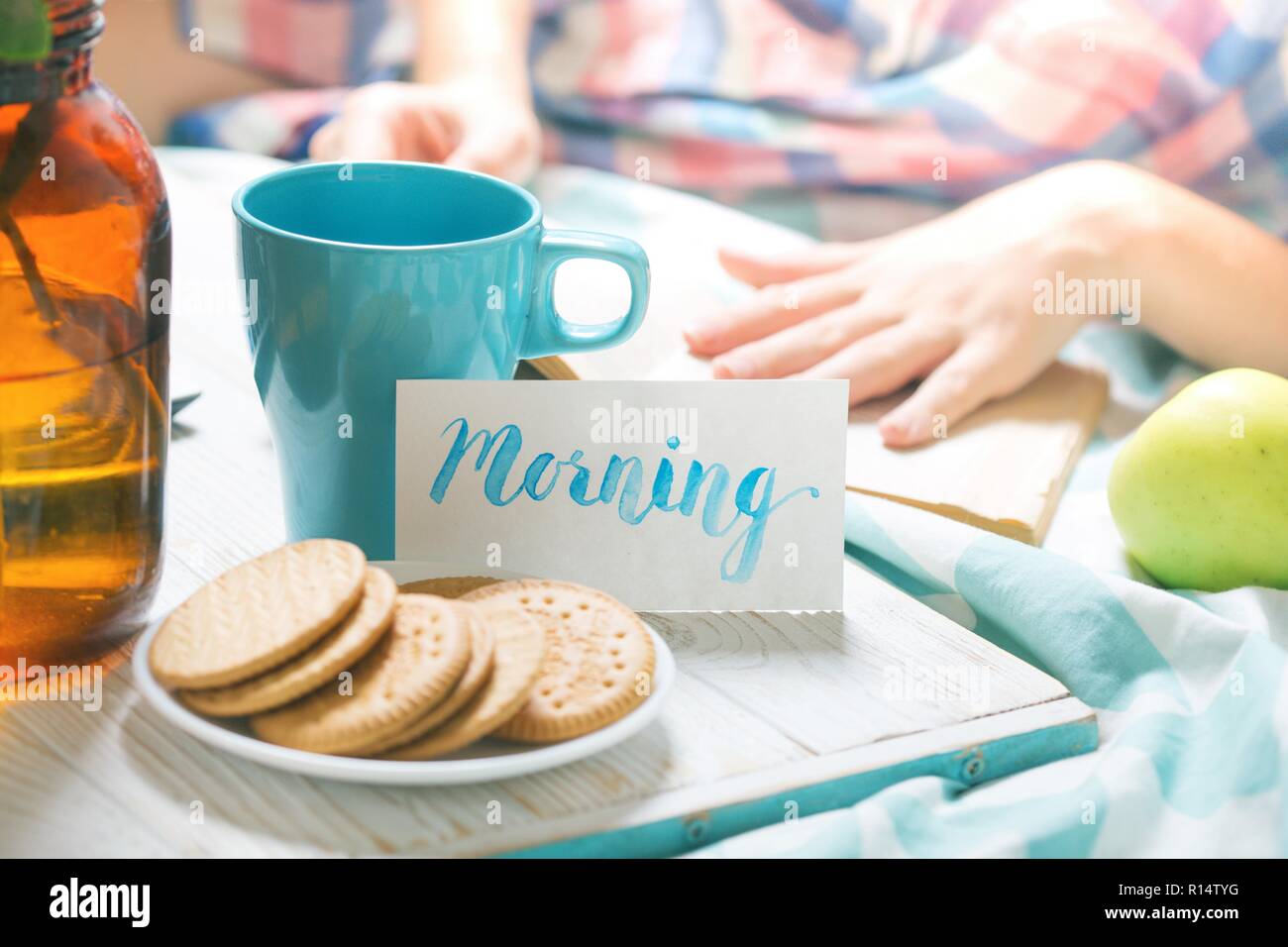background - beautiful cozy morning and girl reading book Stock Photo ...