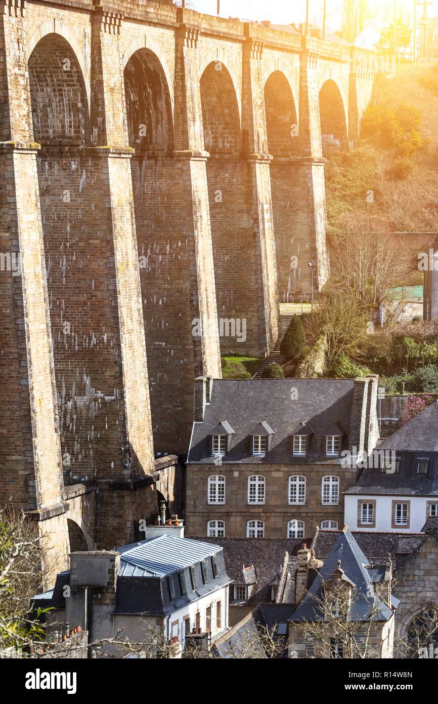 beautiful streets with colombage houses in the famous city of Morlaix ...