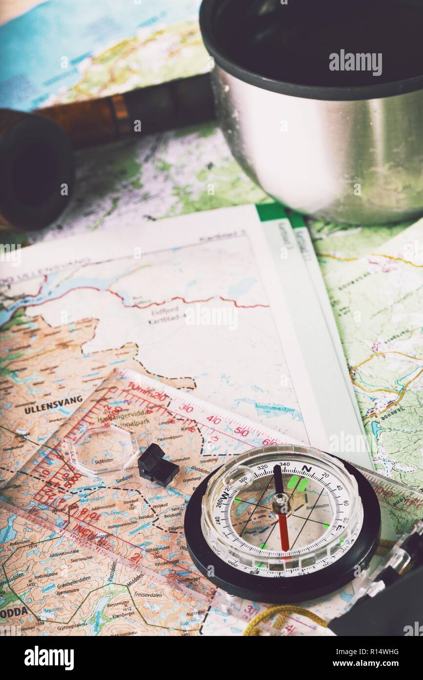 retro style abstract shoot with the compass on a map Stock Photo - Alamy