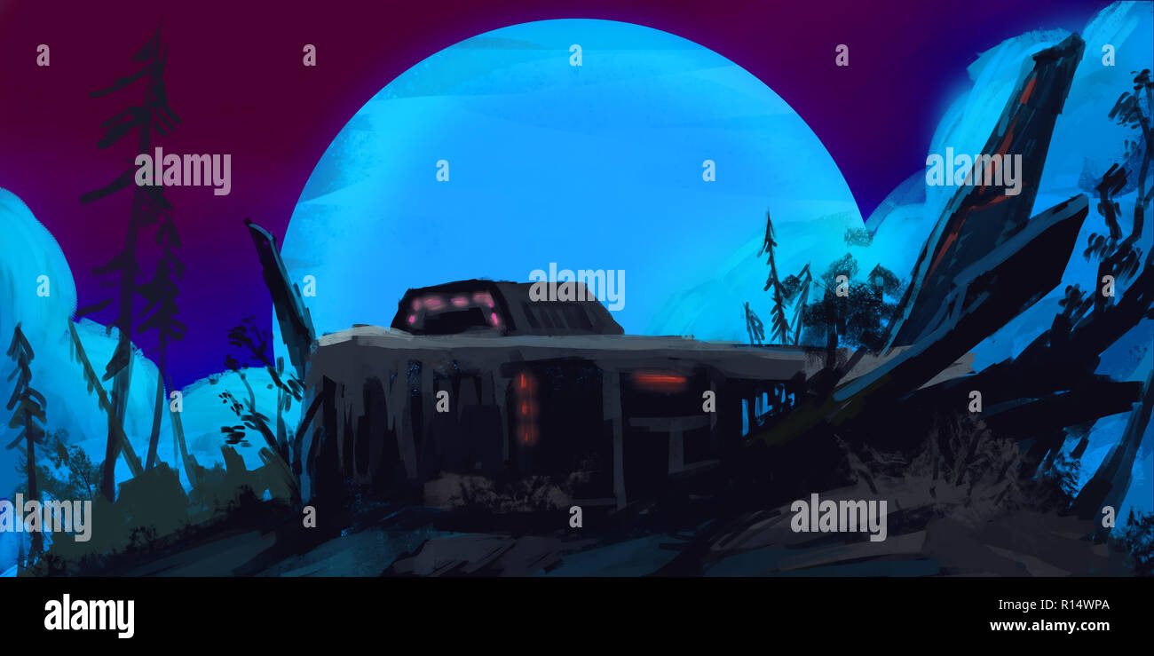 Abandoned Army Base in the Dark Forest. Realistic Style. Video Game ...