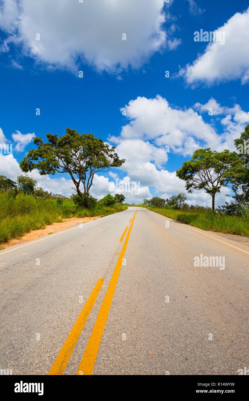 road trip. empty road with the beautiful landscapes around at the ...
