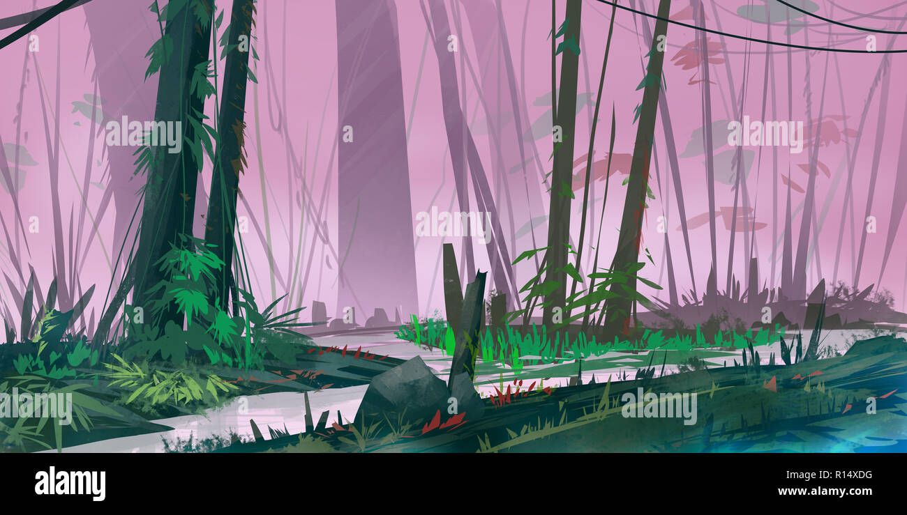 Jungle Rain Forest. Realistic Style. Video Game Digital CG Artwork ...