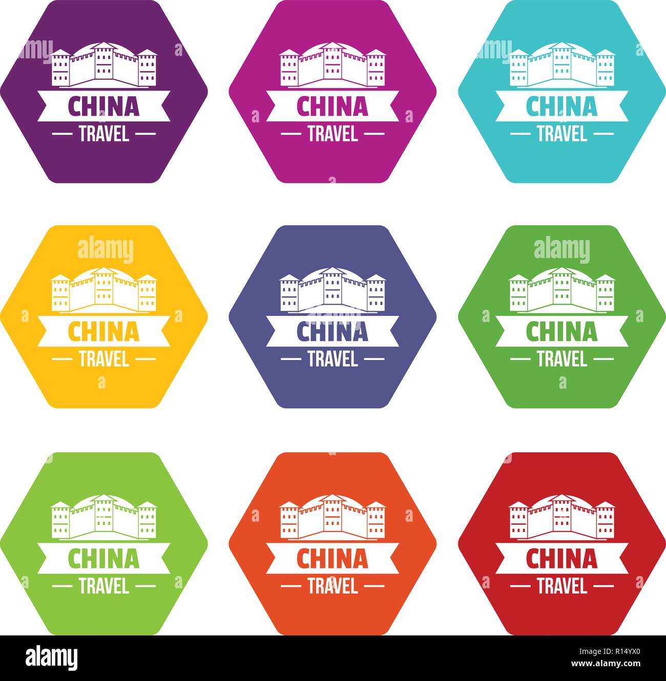 China building icons set 9 vector Stock Vector Image & Art - Alamy