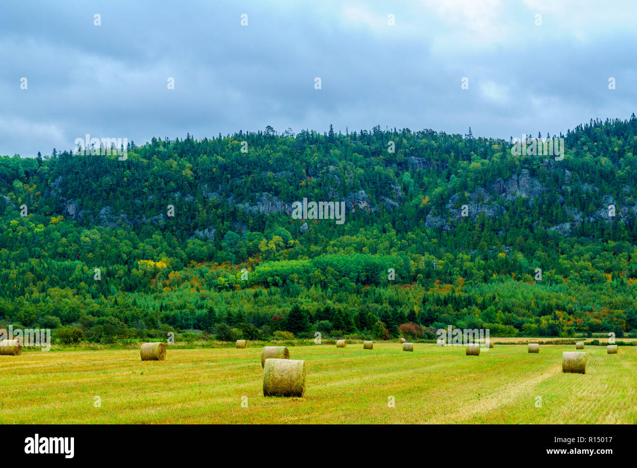 View of countryside and hills in Saint Andre, Quebec, Canada Stock ...