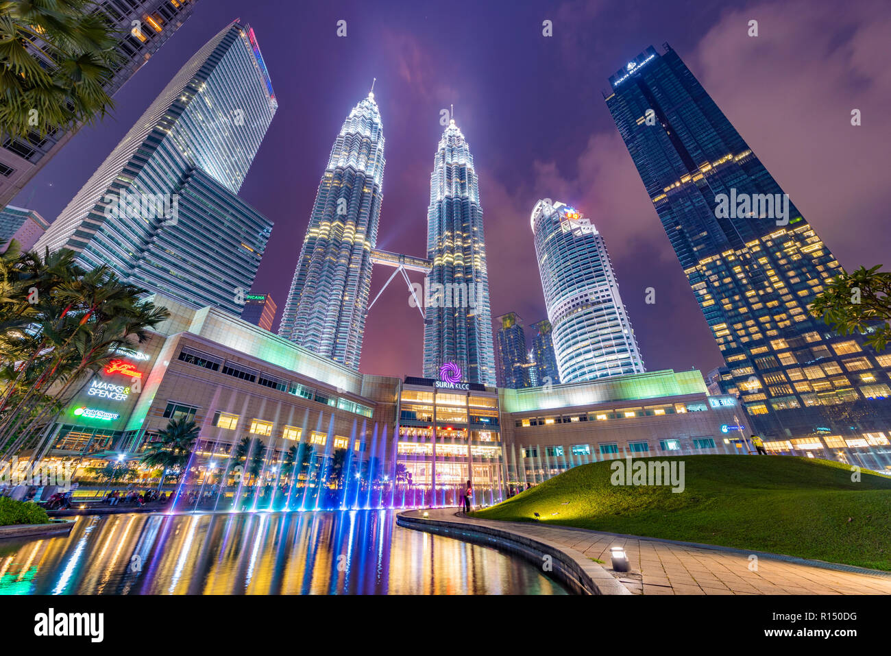 KUALA LUMPUR, MALAYSIA - JULY 21: Night view of KLCC park and the ...