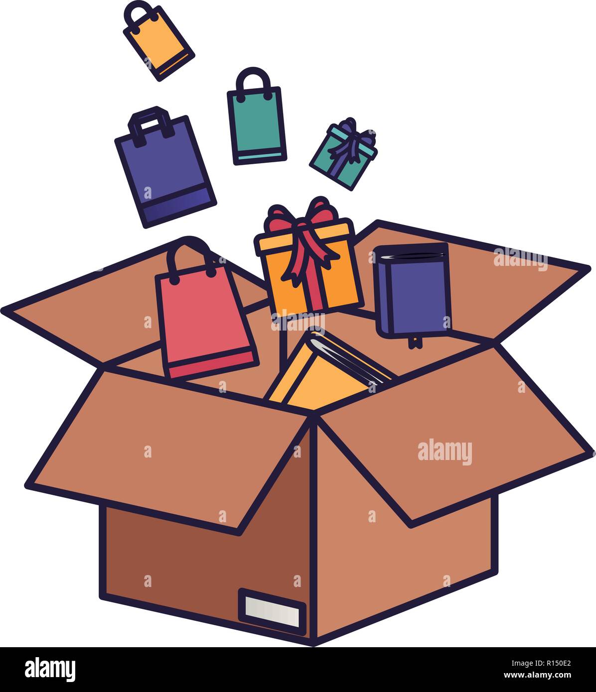 cardboard box with gifts falling Stock Vector Image & Art - Alamy