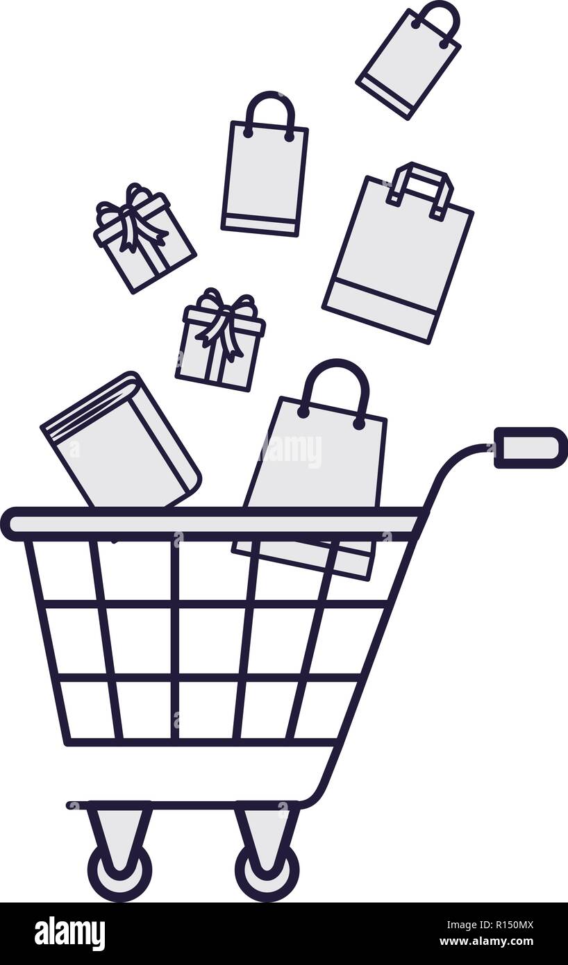 shopping cart with gifts falling Stock Vector Image & Art - Alamy