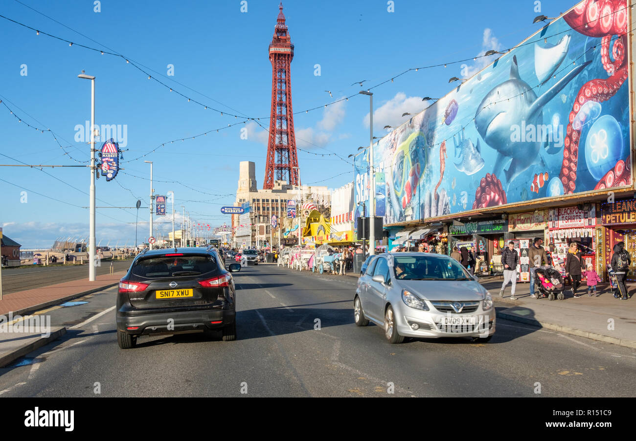 Blackpool promenade during an autumn weekend. Blackpool is one of ...