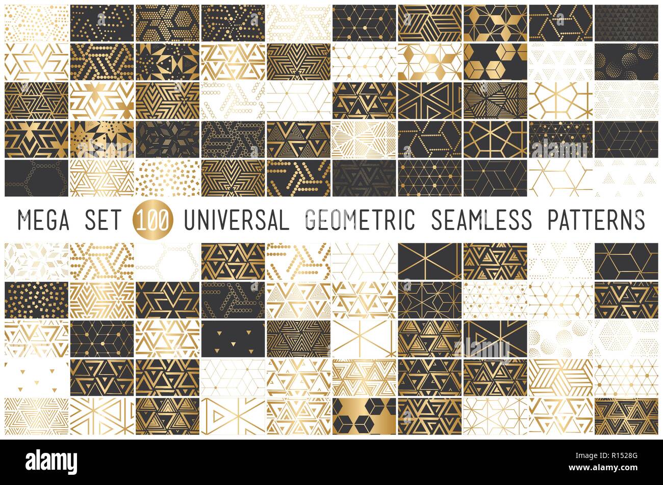 100 Universal gradient golden geometric vector seamless patterns Stock ...