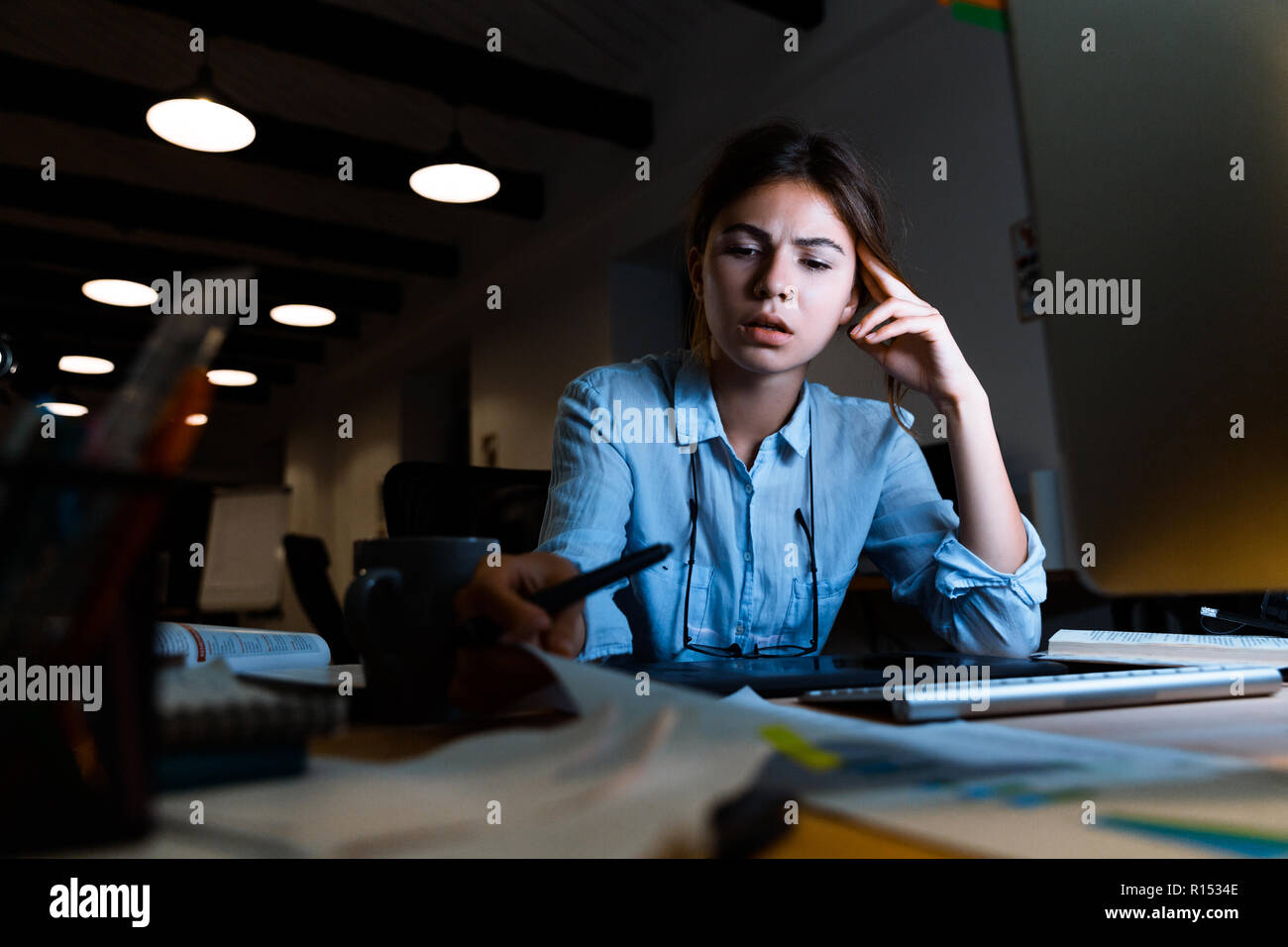Image of beautiful young woman graphic designer using pc computer ...