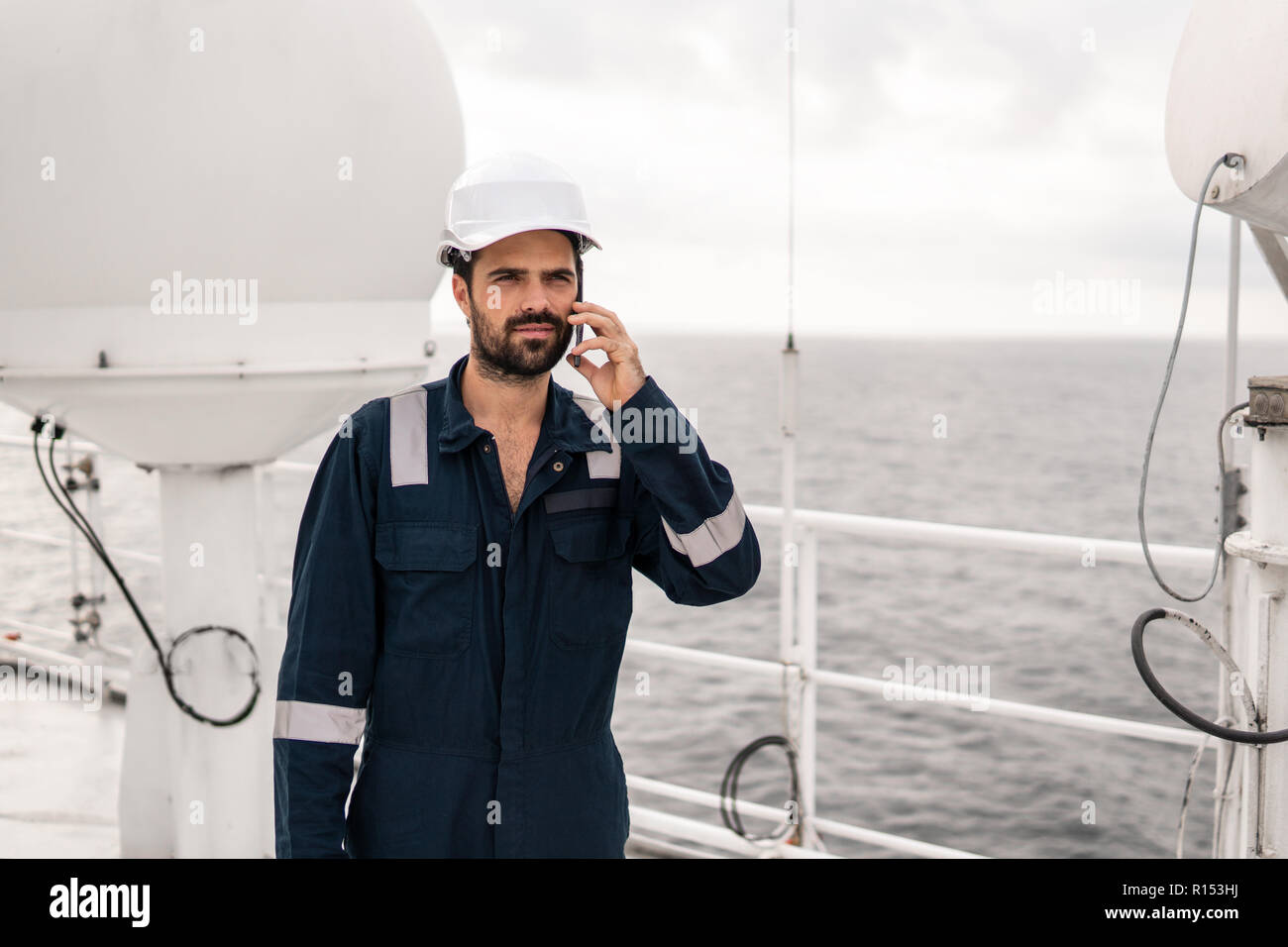 Marine Deck Officer or Chief mate on deck of vessel or ship Stock Photo ...