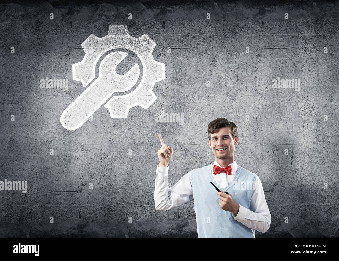 Elegant banker wearing red tie and gears as teamwork concept Stock ...