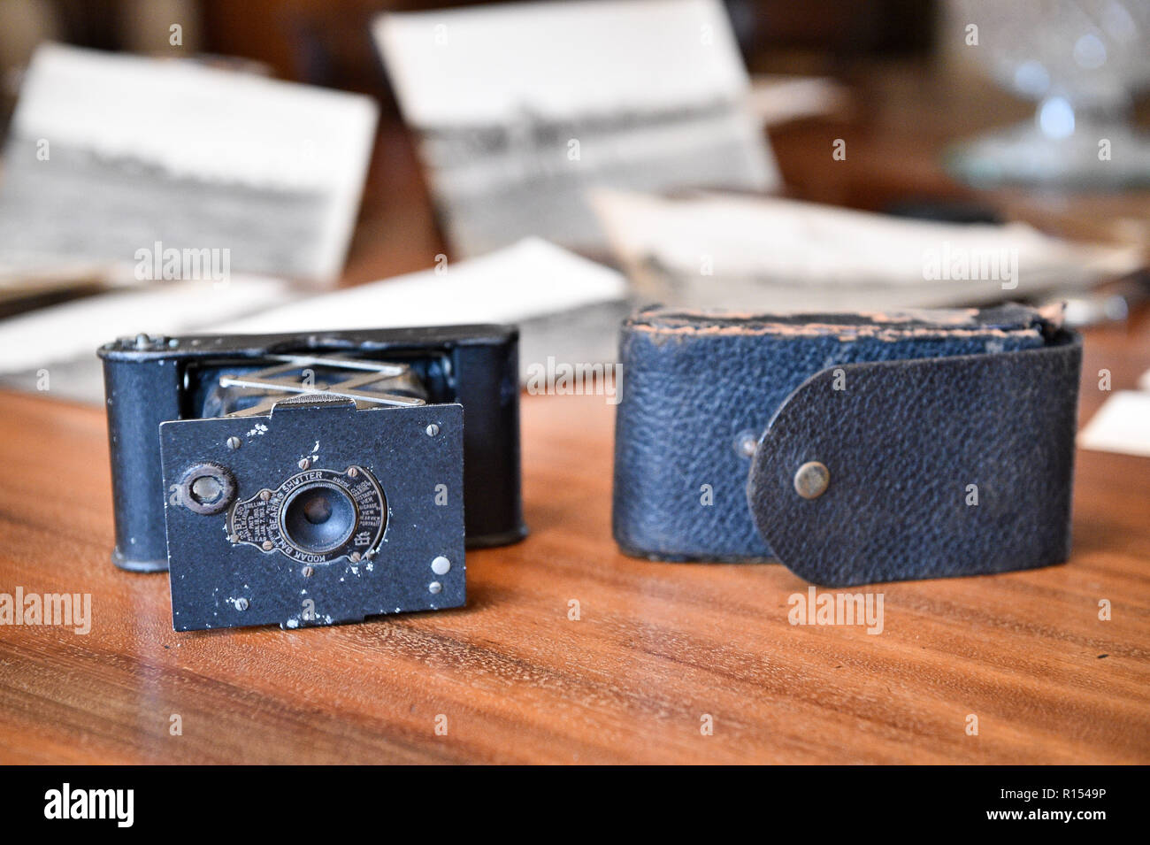The compact Vest Pocket Kodak camera with case, also known as the VPK ...