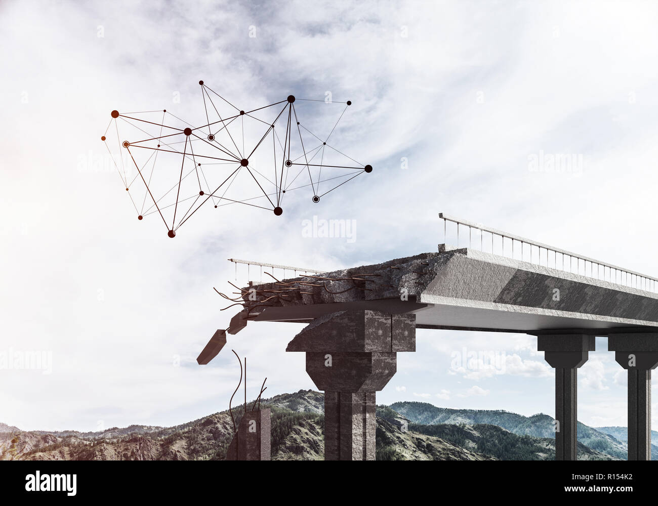 Damaged stone bridge as idea for problem and social connection c Stock ...