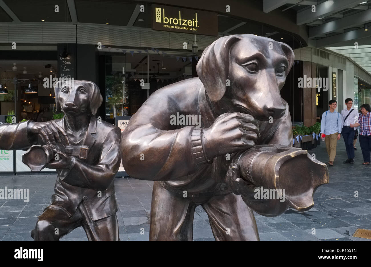 The bronze sculpture 'Paparazzi Dogs' by artists Gillie and Marc ...