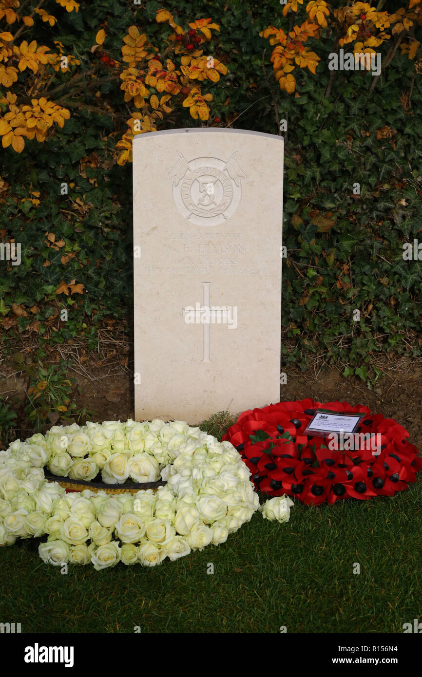 The wreaths placed on the grave of George Ellison, the last British ...