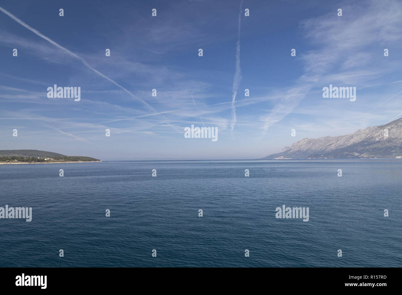 Adriatic Sea, straits between Hvar island and the mainland. Dalmatian ...