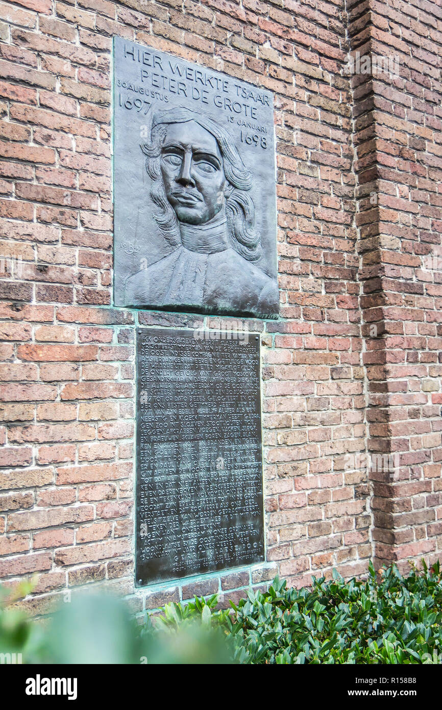 AMSTERDAM, THE NETHERLANDS - September 7, 2018: a memorial plaque on an ...