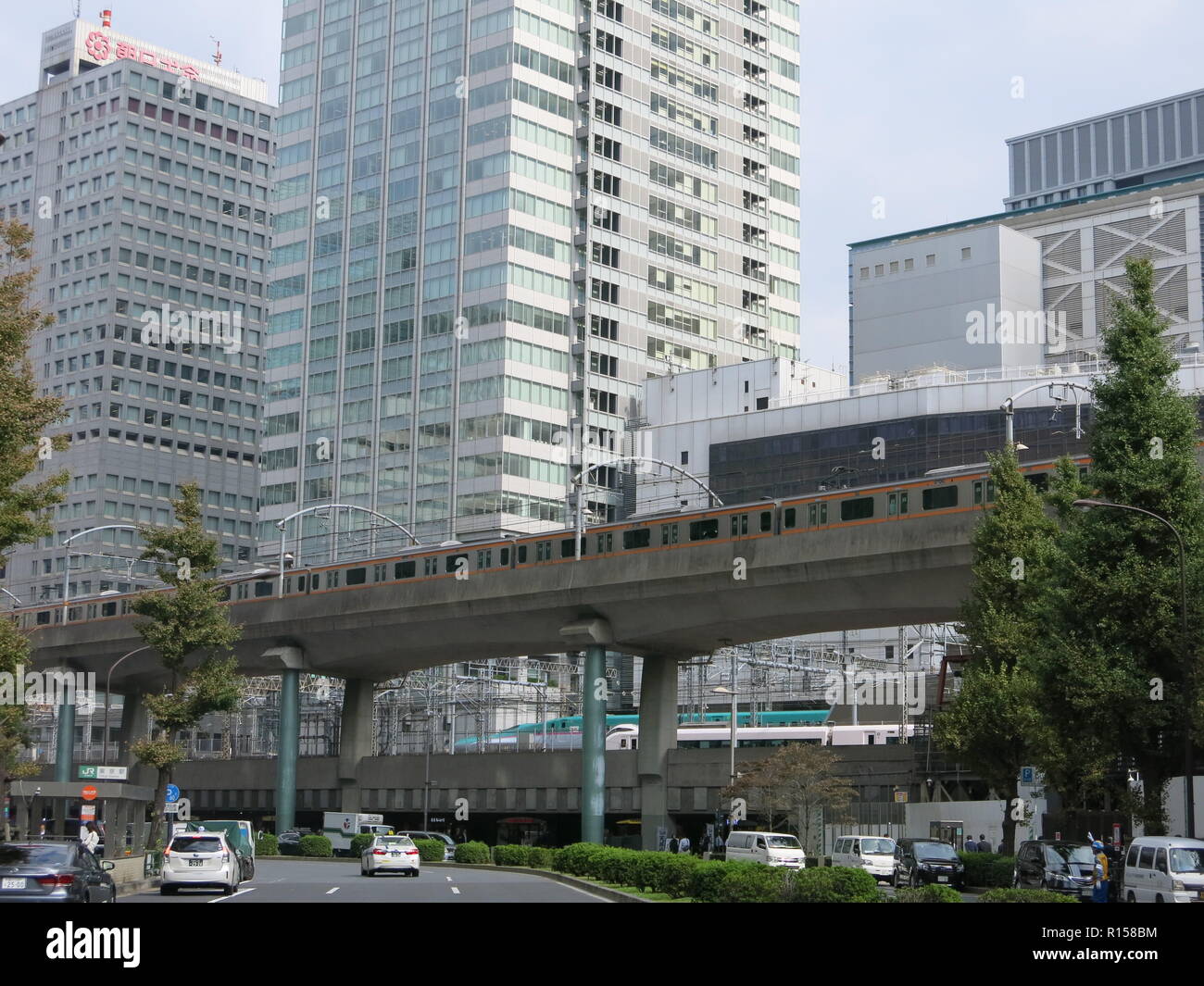 View of modern Tokyo as you approach the railway station; high rise ...
