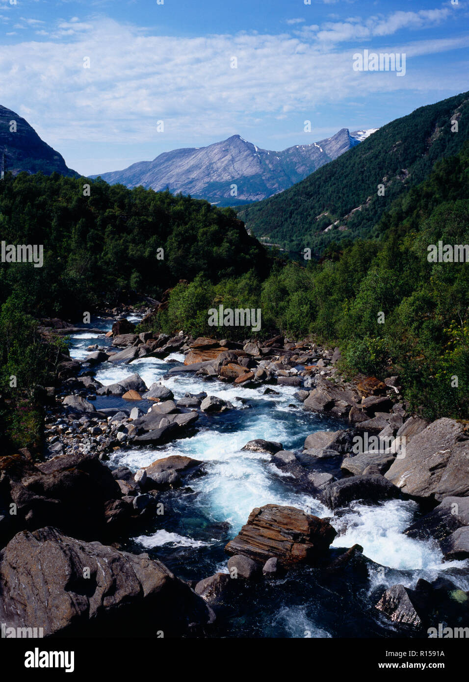 Norway, Nordland, Fykanaga River, River flowing west from the Glomfjord ...