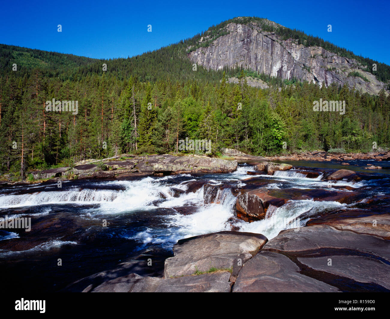 Norway, Telemark, Tessungdalen, River Austbygdaa. Water flowing across ...