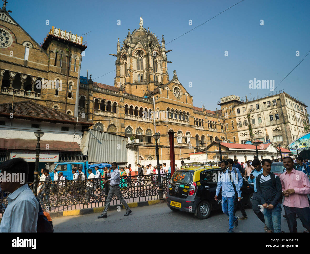 Street scene outside railroad station, Chhatrapati Shivaji Maharaj ...