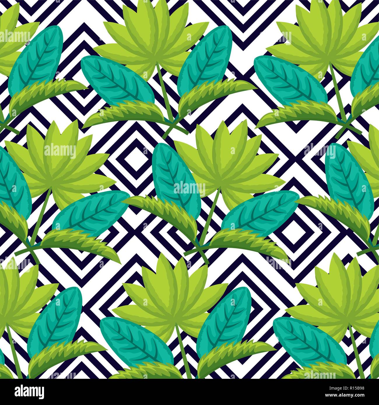 tropical natural figures flowers leaves background vector illutsration ...