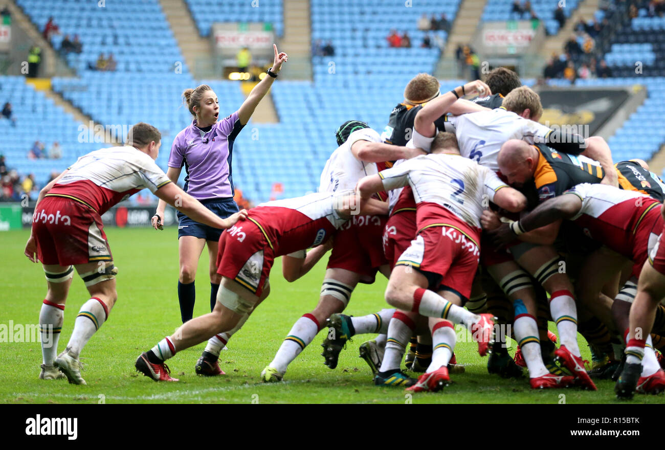 Referee Sara Cox (second left) during the Gallagher Premiership match ...