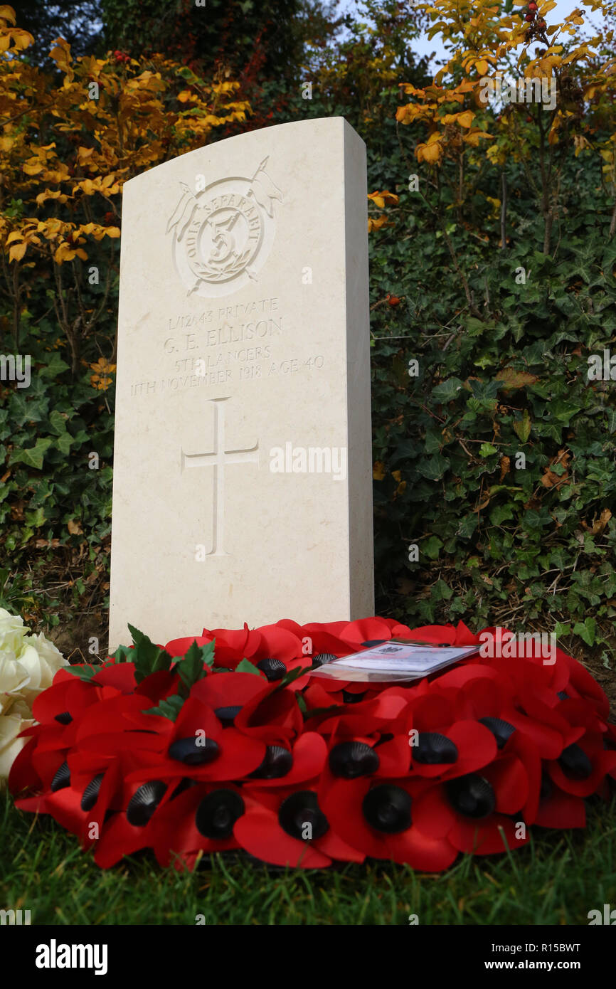 The wreath placed on the grave of George Ellison, the last British ...