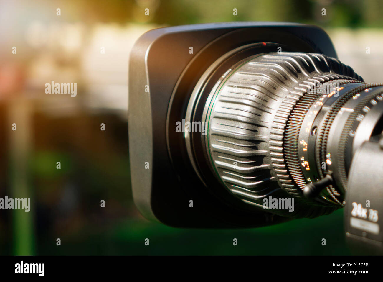 Video camera lens - recording show in TV studio - focus on camera ...