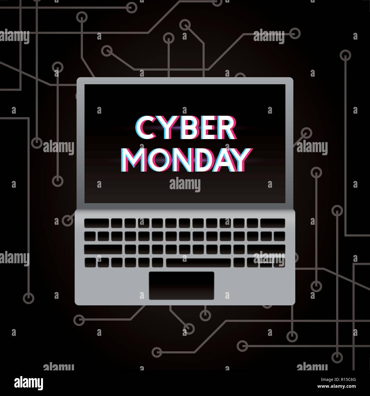 cyber monday laptop screen sign circuit background vector illustration ...