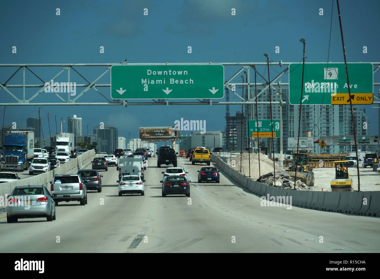 MIAMI, USA - NOVEMBER 5, 2018 - Miami Florida congested highways with ...