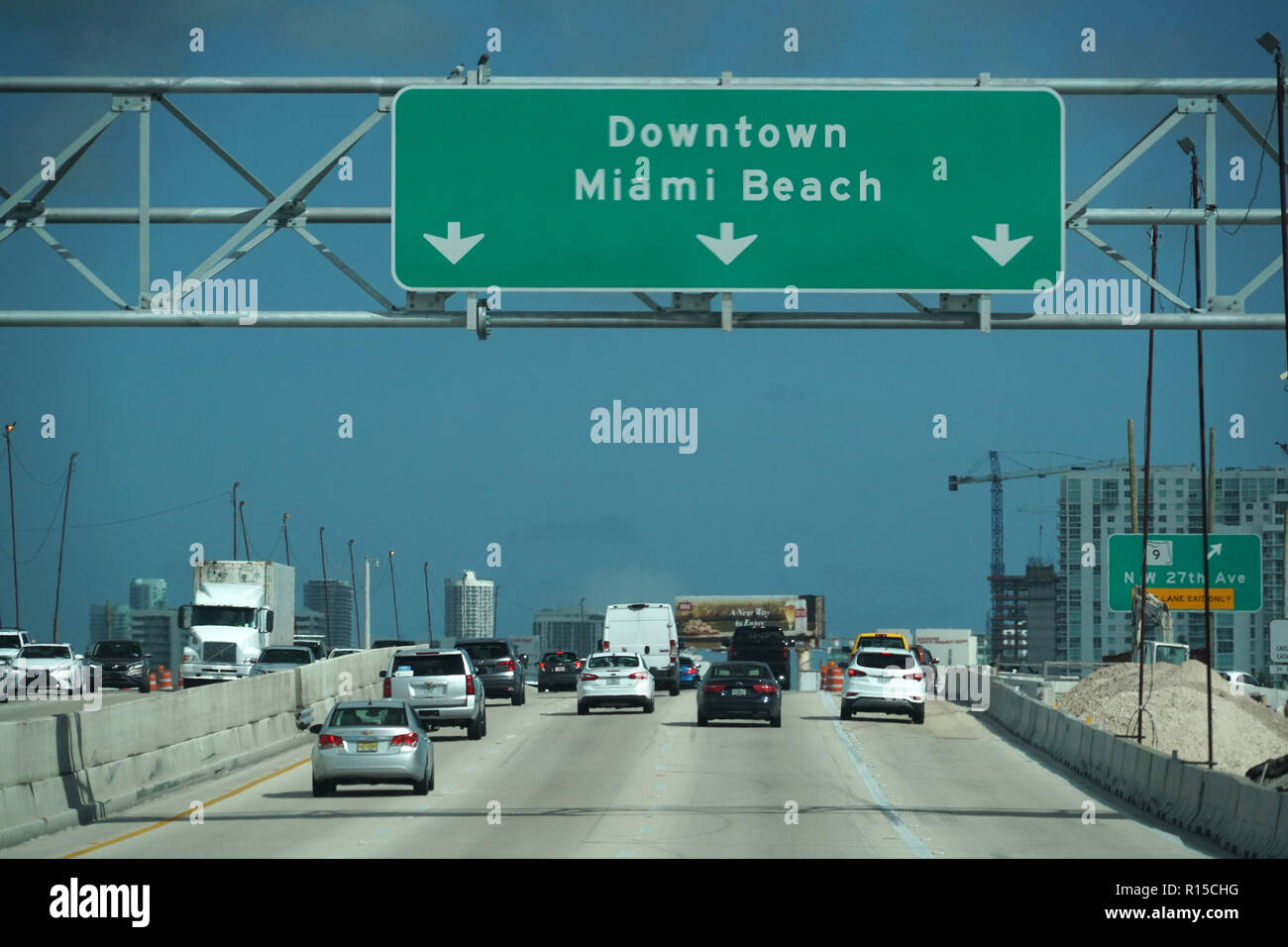 MIAMI, USA - NOVEMBER 5, 2018 - Miami Florida congested highways with ...