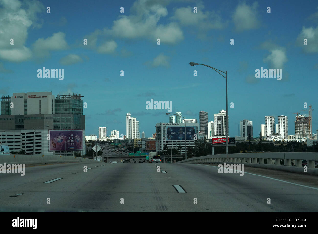 MIAMI, USA - NOVEMBER 5, 2018 - Miami Florida congested highways with ...