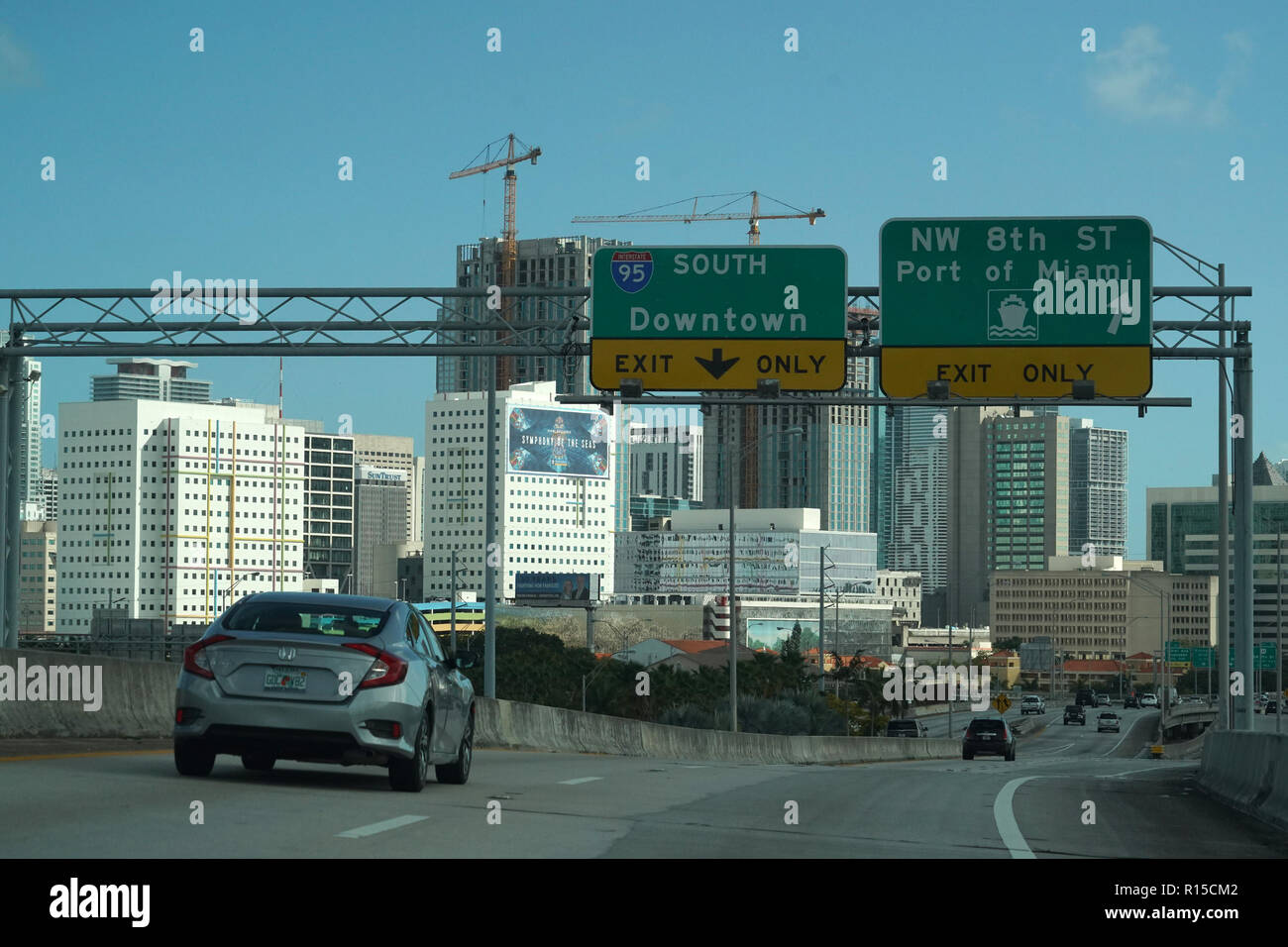 MIAMI, USA - NOVEMBER 5, 2018 - Miami Florida congested highways with ...