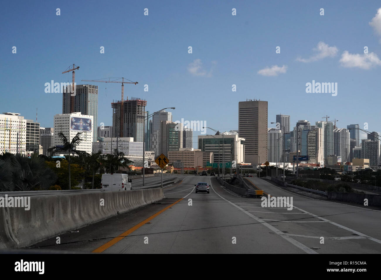 MIAMI, USA - NOVEMBER 5, 2018 - Miami Florida congested highways with ...
