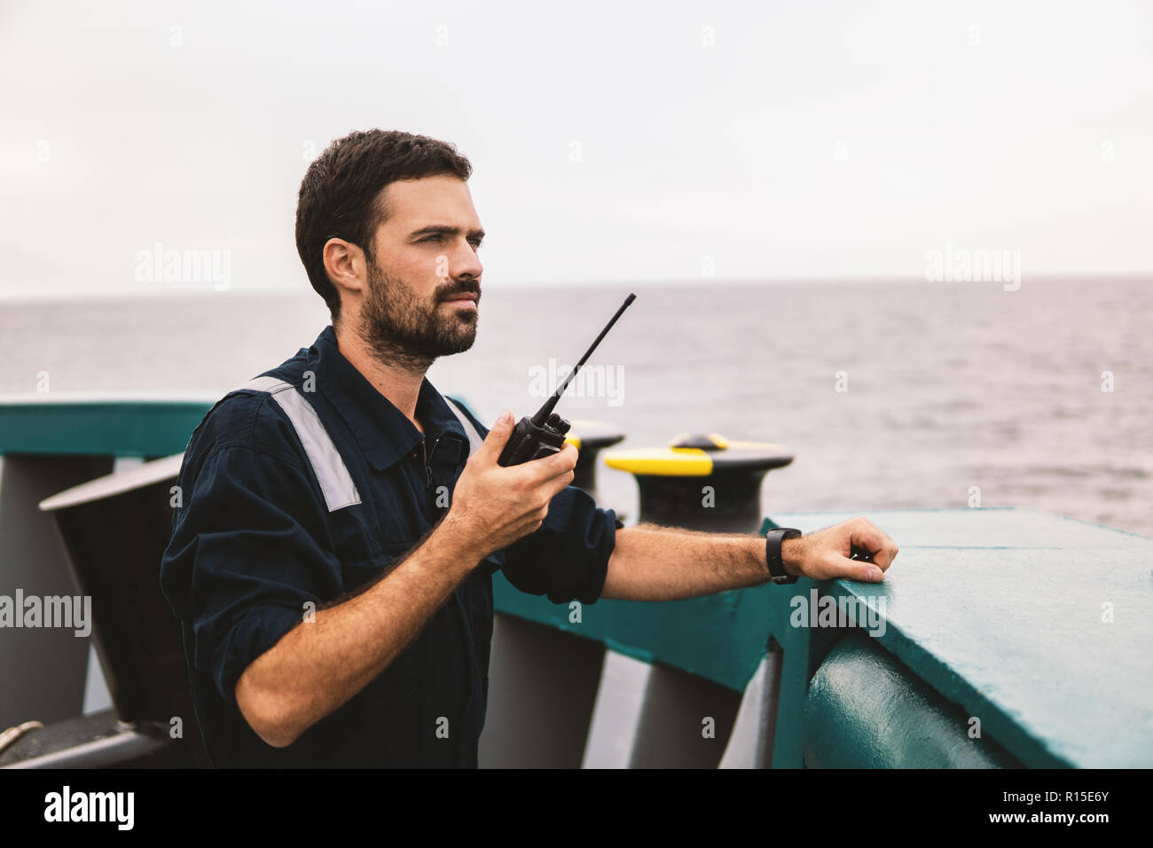 Marine Deck Officer or Chief mate on deck of vessel or ship Stock Photo ...