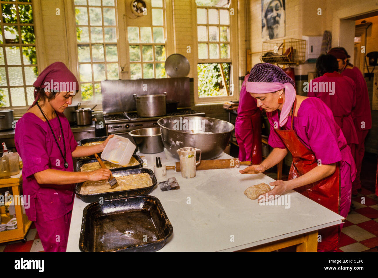 The kitchen of followers of the Bhagwan Shree Rajneesh religious cult ...