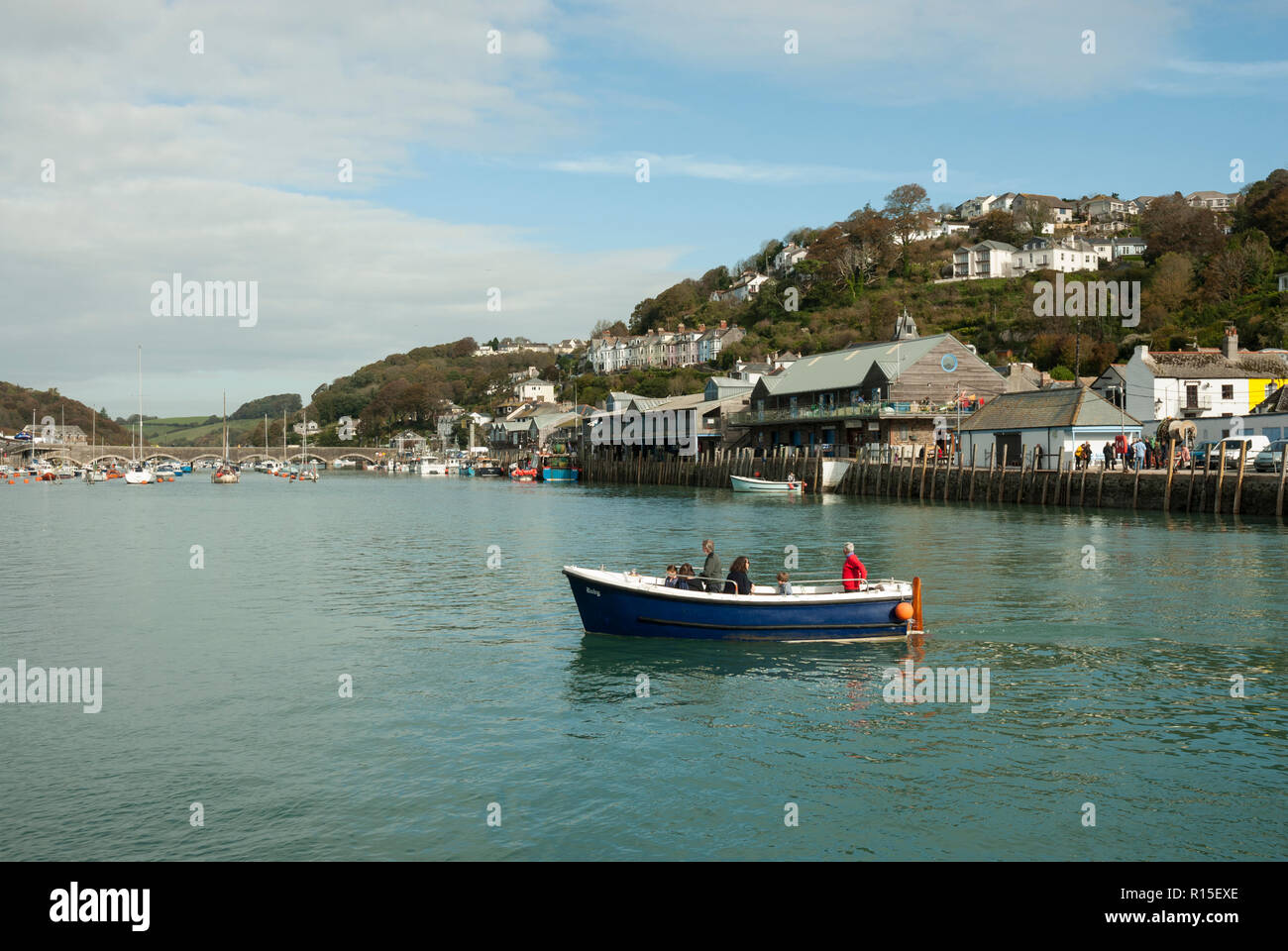 View of the pretty historic Cornish fishing village of Looe with the ...