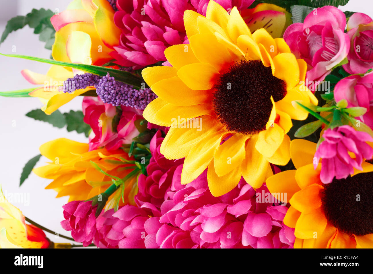 Colorful fabric flowers closeup picture Stock Photo - Alamy