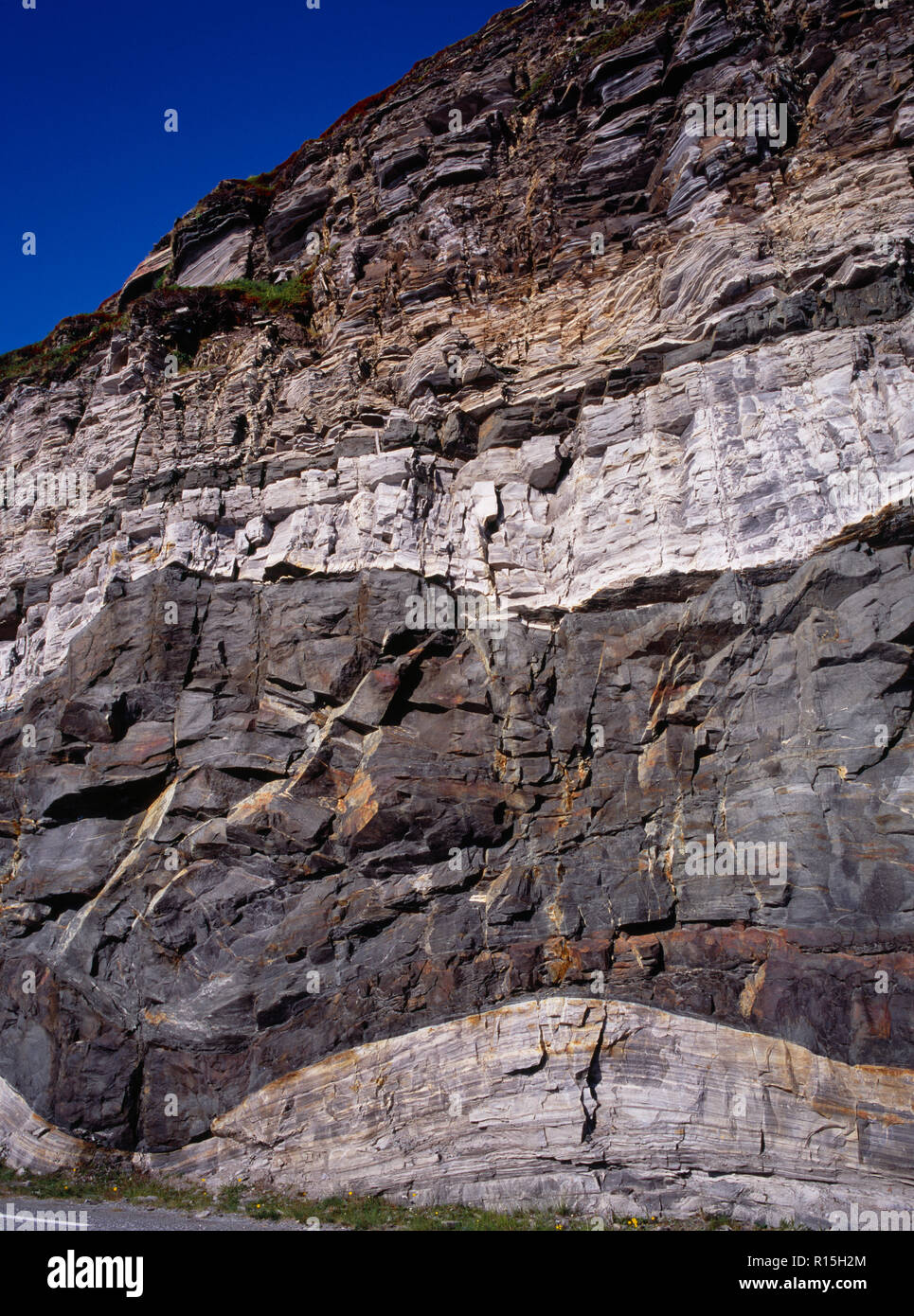 Norway, Finmark, Landscape, Quarried rock face revealing colours and ...