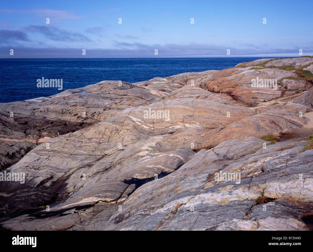 Norway, Finmark, Grense Jakobselv, Glaciated granite rocky shelf on the ...
