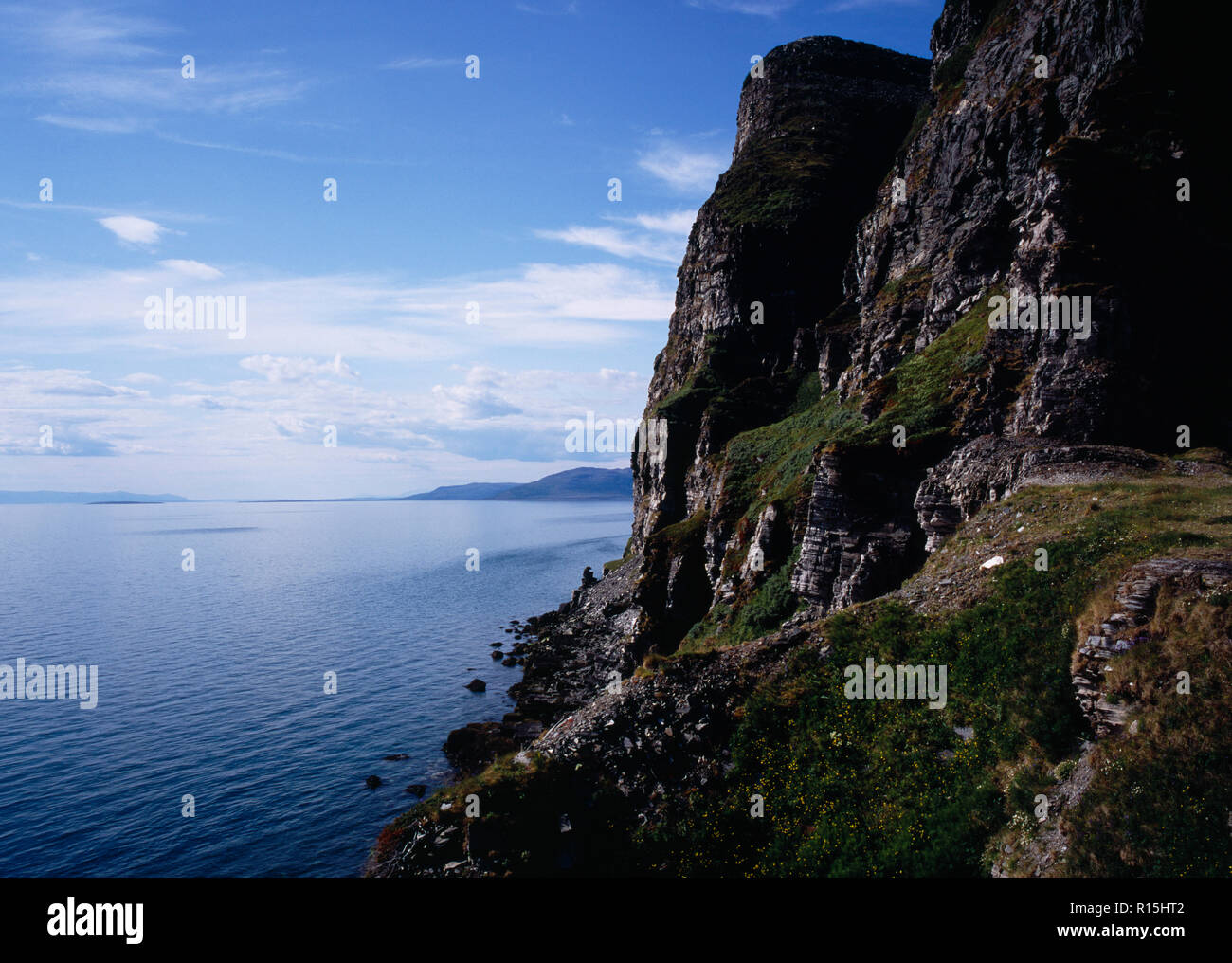 Norway, Finnmark, View south along western edge of Porsangerfjord from ...