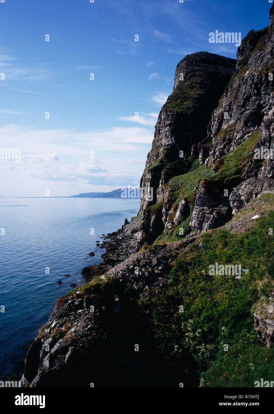 Norway, Finnmark, View south along western edge of Porsangerfjord from ...