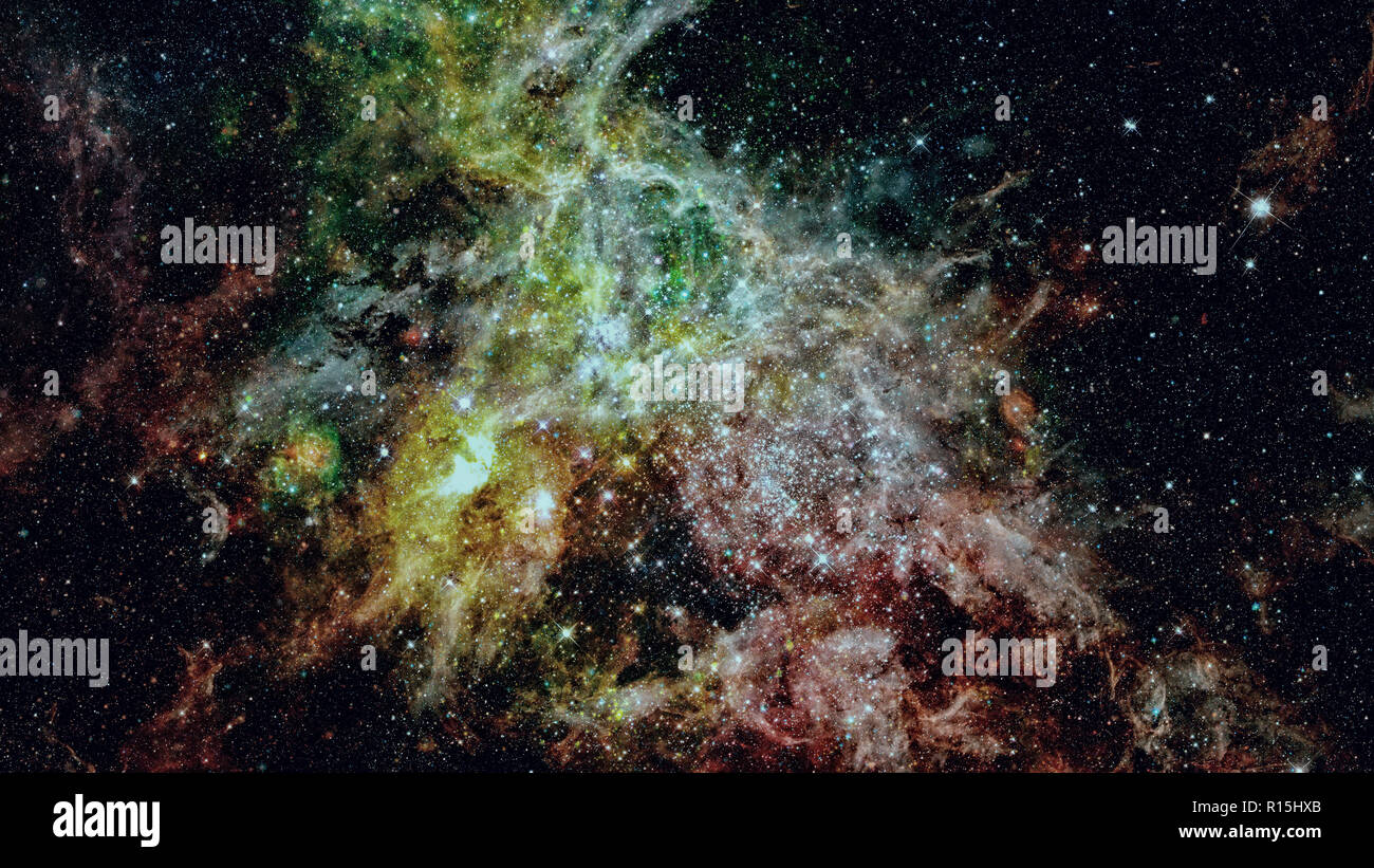 Abstract bright colorful universe. Nebula night starry sky in rainbow ...