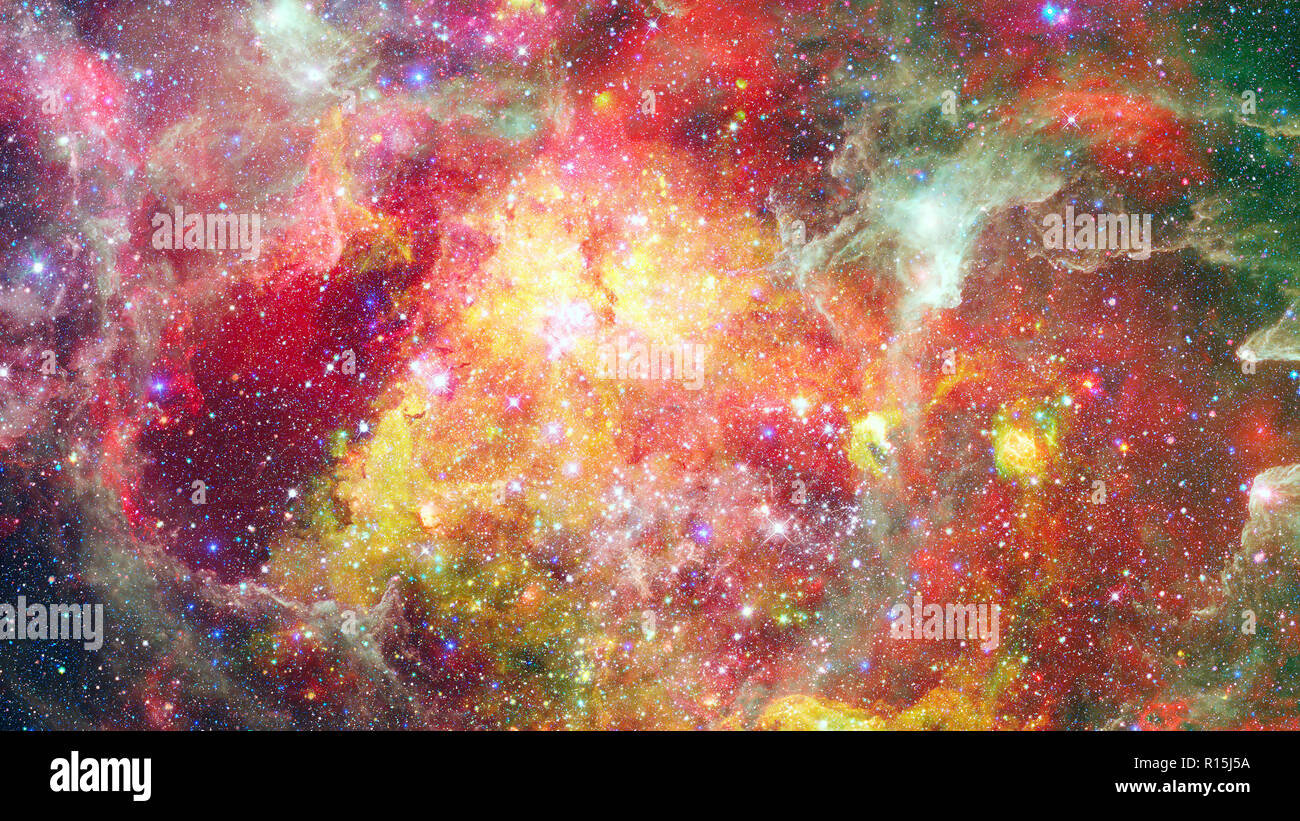 Supernova explosion with glowing nebula in the background. Elements of ...