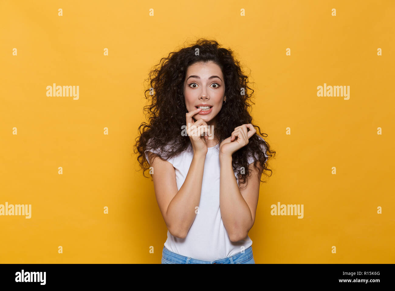 Image of amazing excited young cute woman posing isolated over yellow ...