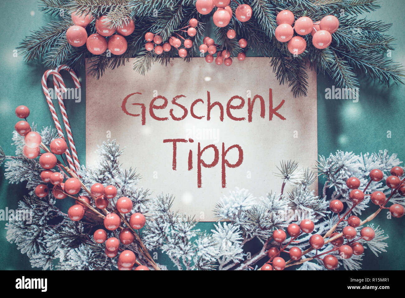 Christmas Garland, Fir Tree Branch, Genschenk Tipp Means Gift Tip Stock ...